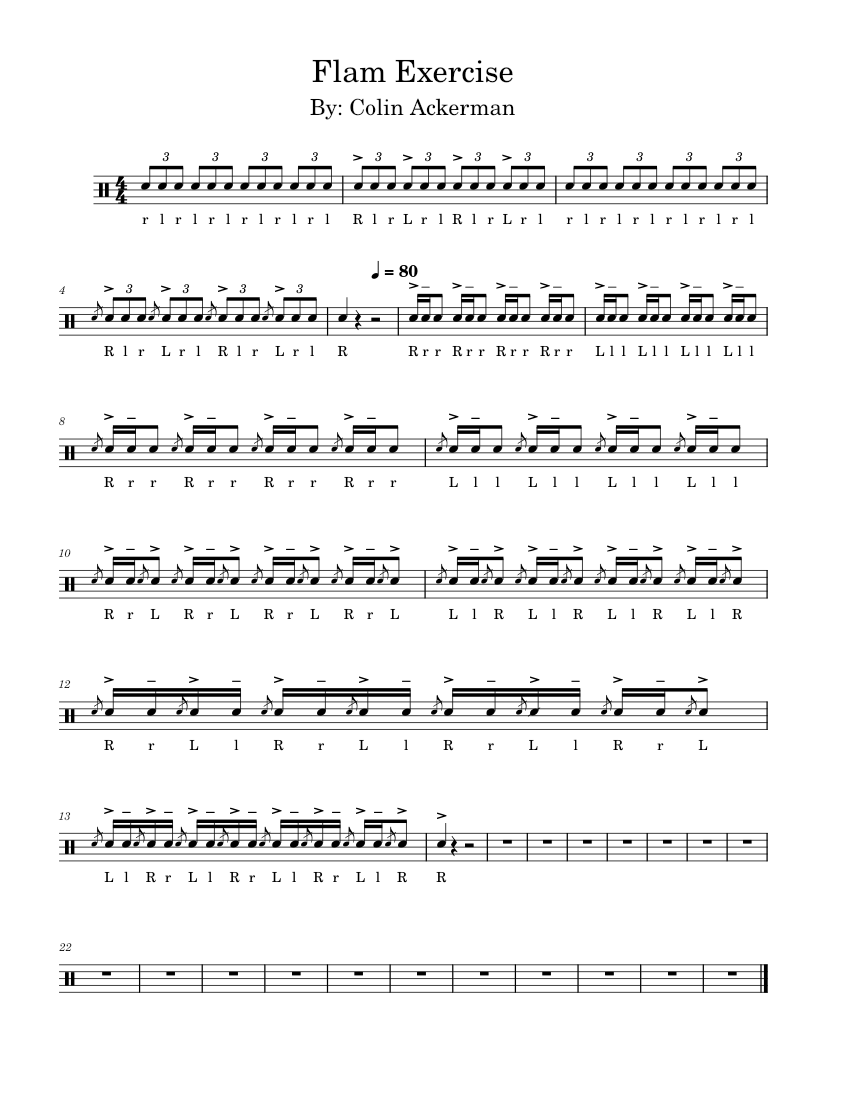 Flam Exercise Sheet Music for Snare drum (Percussion Ensemble ...