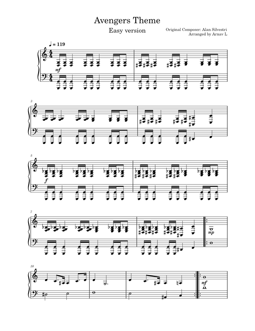 The Avengers Main Theme – Alan Silvestri Sheet music for Piano (Solo ...