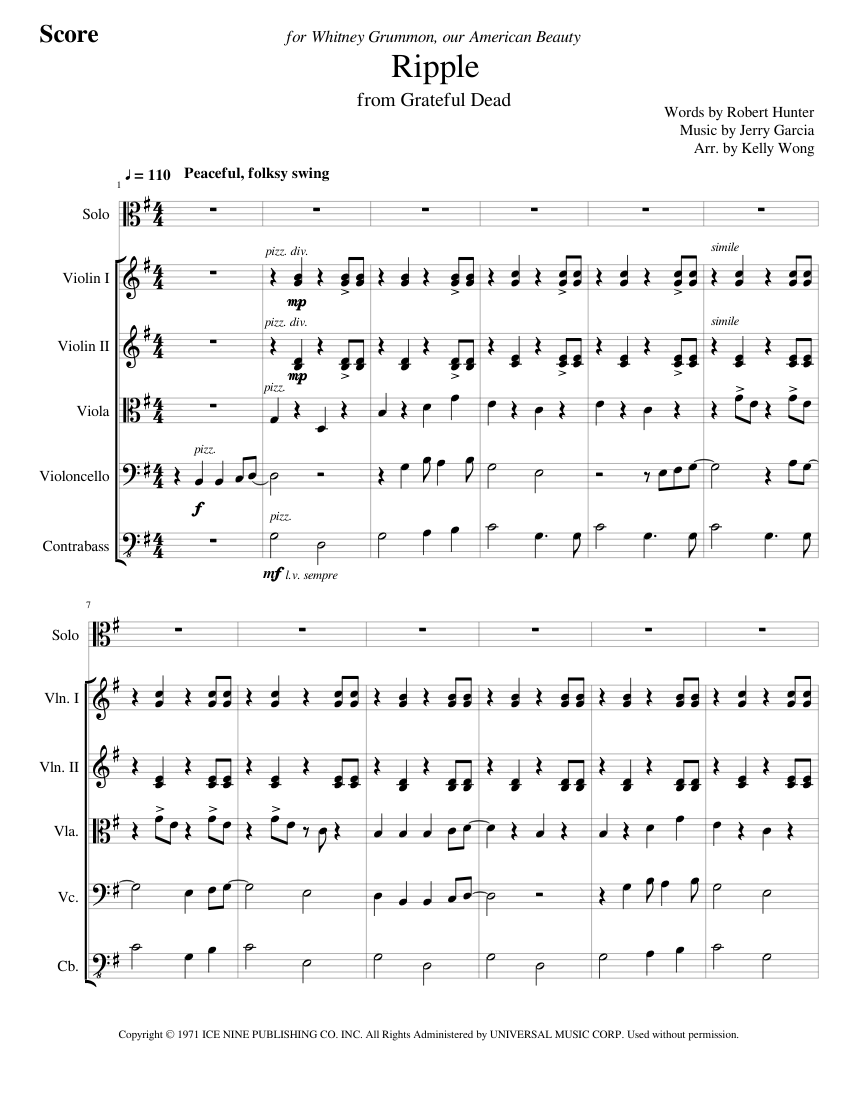 Ripple arr. for string orchestra Sheet Music for Contrabass, Violin ...