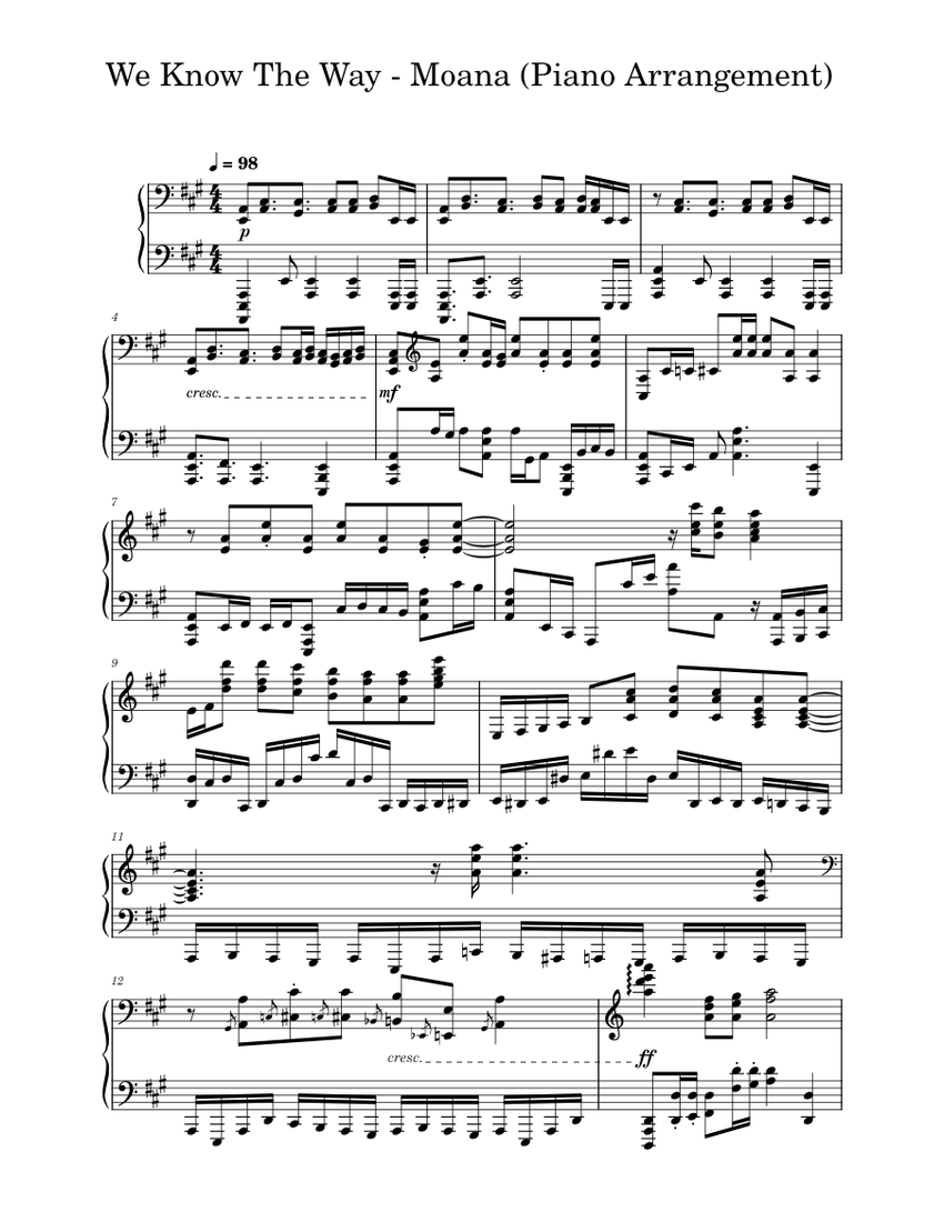 We Know The Way - Moana (Piano Arrangement) Sheet Music for Piano (Solo ...