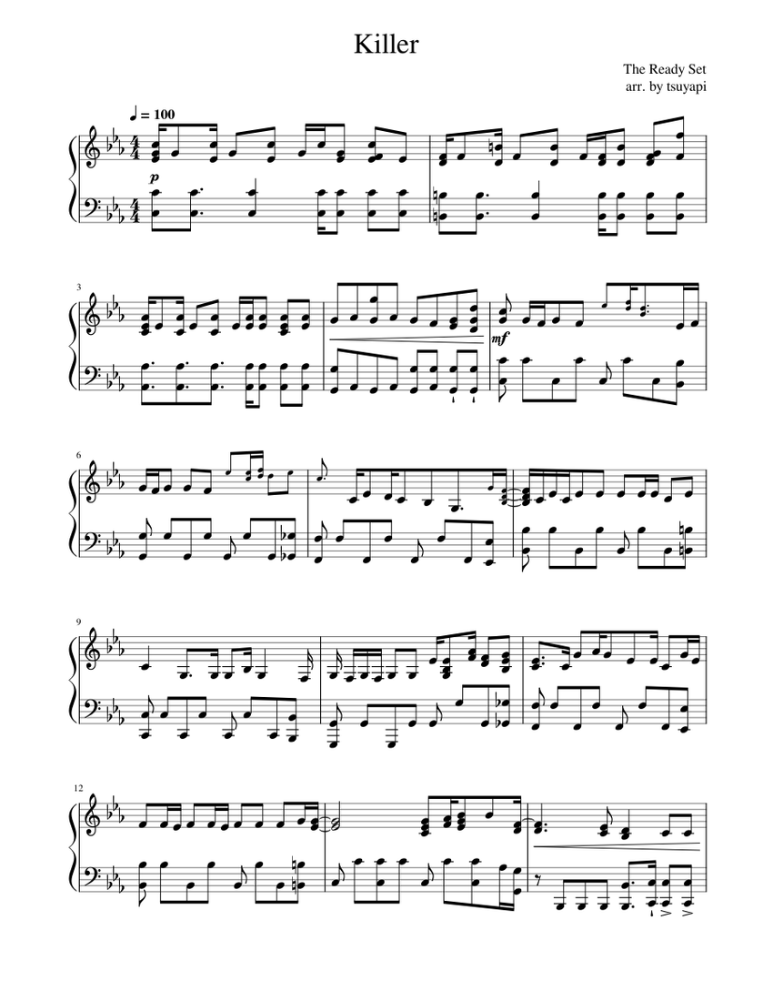 Killer - The Ready Set - piano tutorial