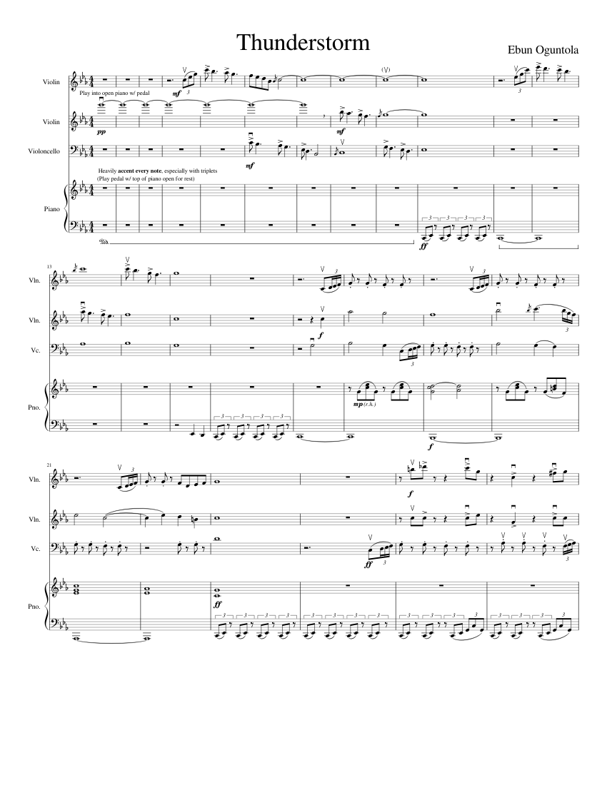 Thunderstorm Sheet music for Piano, Violin, Cello (Mixed Quartet ...