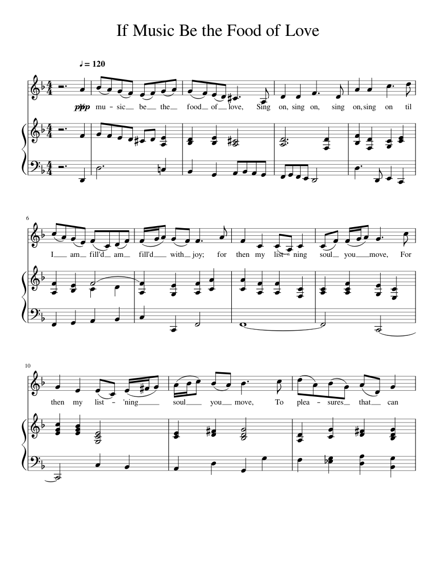 If Music Be the Food of Love Sheet Music for Piano, Vocals (Piano-Voice ...