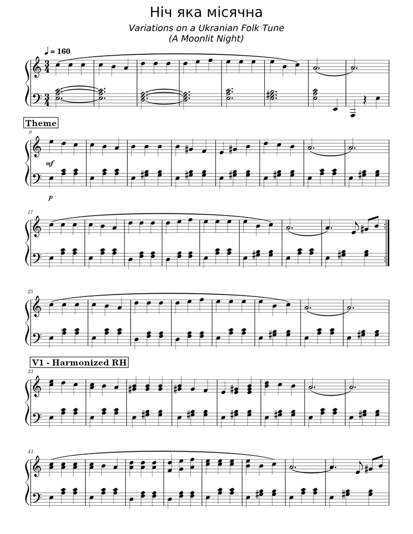 A Moonlit Night (Variations on a Ukranian Folk Tune) – Ericspianoschool ...