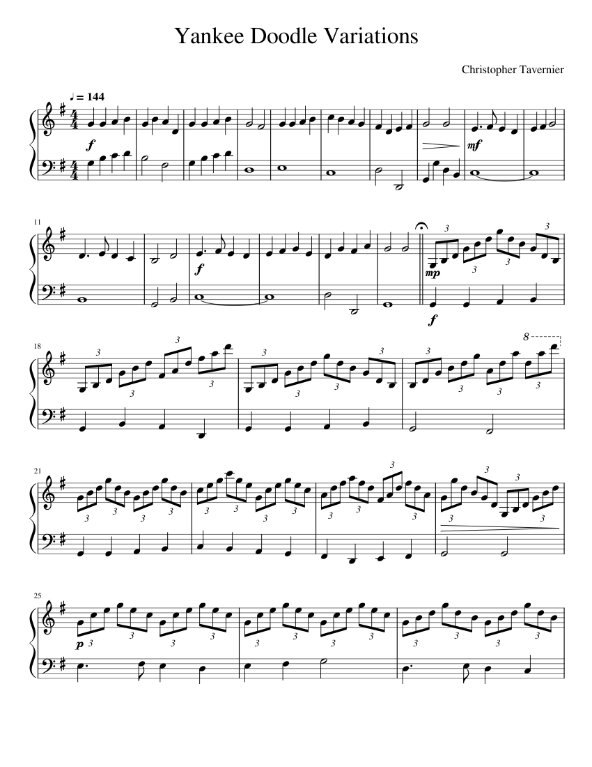Yankee Doodle Variations Sheet music for Piano (Solo) | Musescore.com