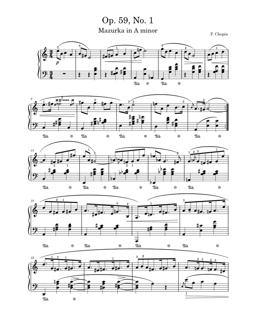 3 Mazurkas, op. 59, No. 1 – Frédéric Chopin Sheet Music for Piano (Solo ...