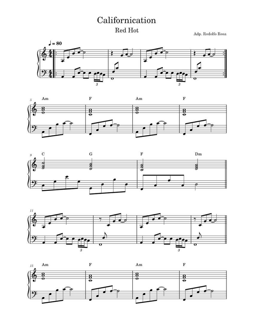 Californication – Red Hot Chili Peppers Californication Sheet Music ...