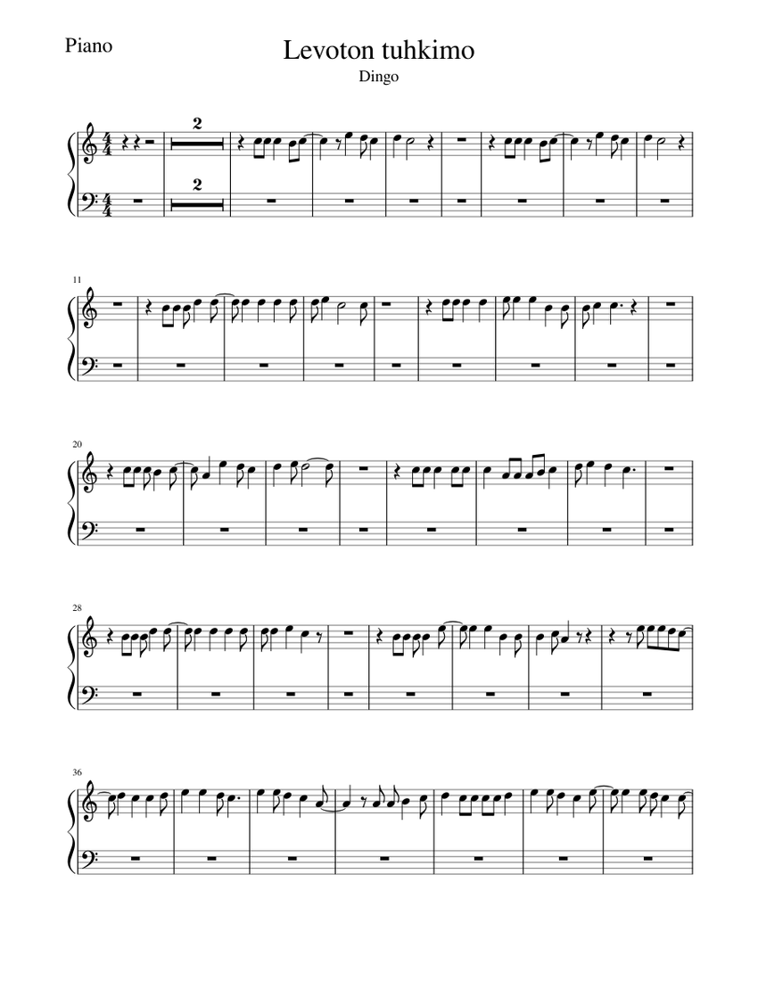 Levoton tuhkimo Piano Sheet Music for Piano (Solo) | MuseScore.com