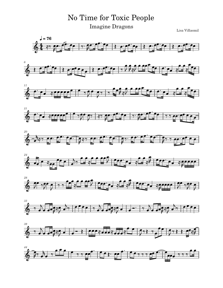 No Time For Toxic People – Imagine Dragons Sheet Music for Piano (Solo ...