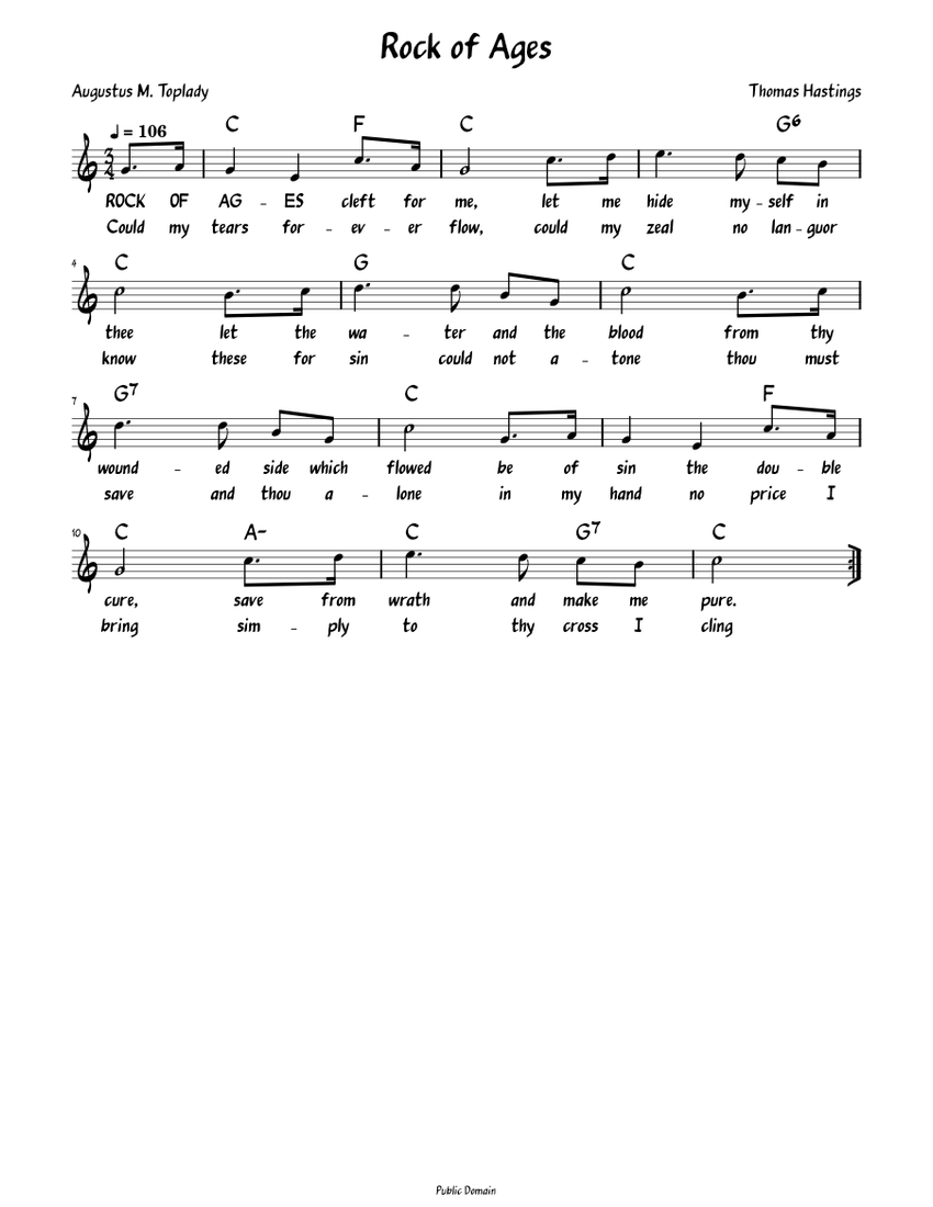 Rock of Ages (Lead sheet with lyrics ) Sheet music for Piano (Solo ...