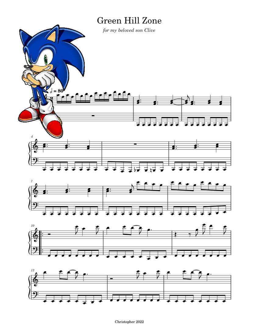 Green Hill Zone (Sonic) – Masato Nakamura Sheet Music for Piano (Solo ...