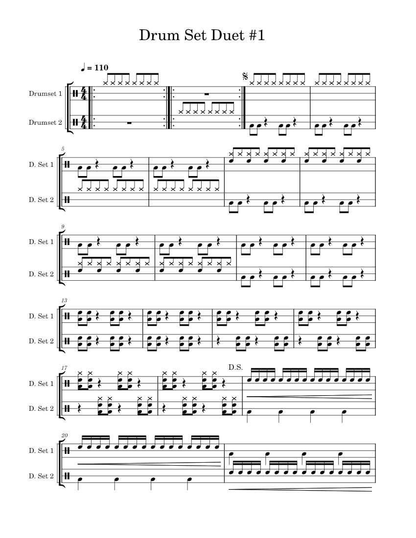 Drum_Set_Duet_#1 Sheet Music for Drum group (Percussion Duet ...
