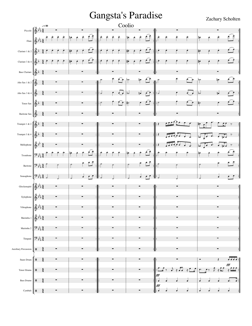 gangsta's paradise Sheet music for Trombone, Tuba, Flute piccolo, Flute ...