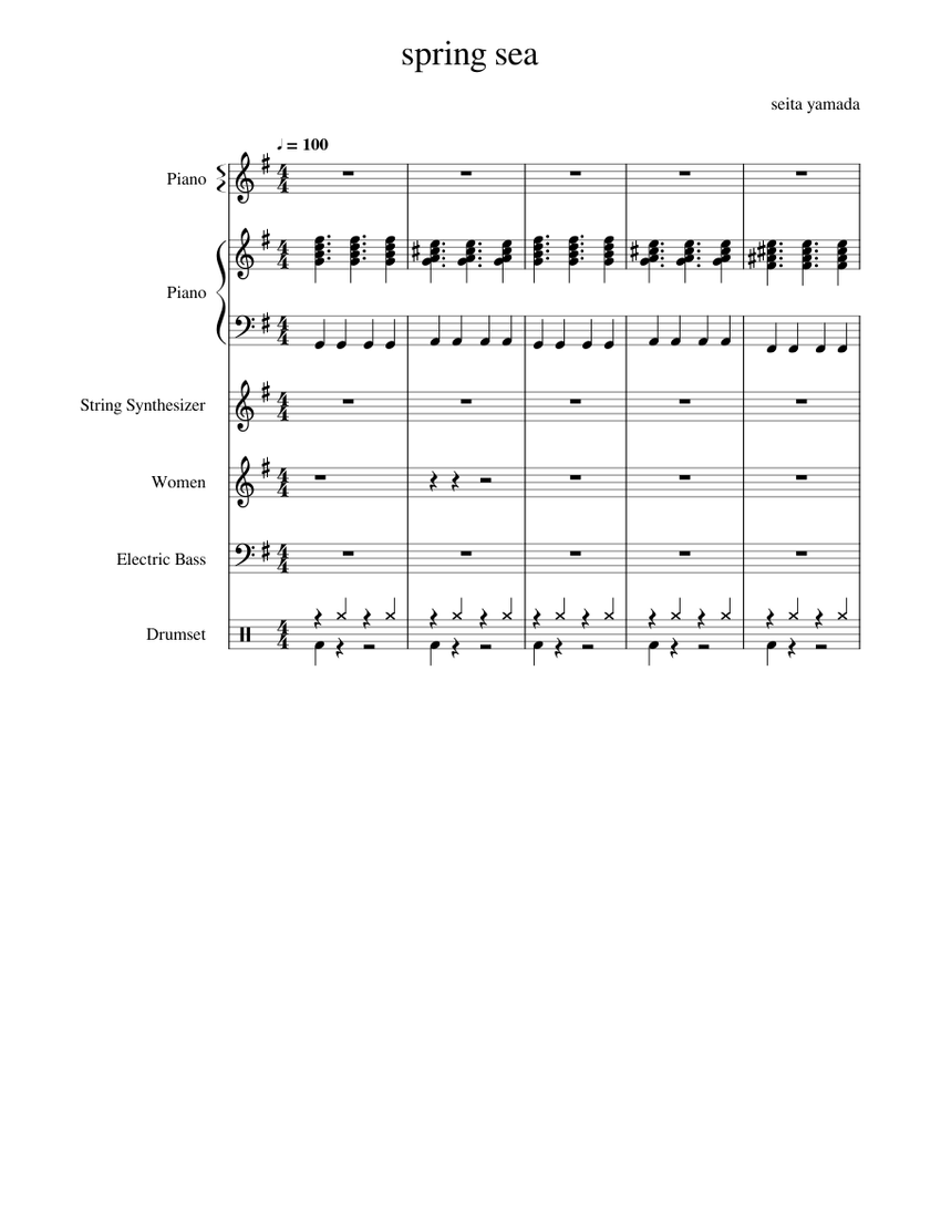 Spring Sea Sheet music for Piano, Female, Bass guitar, Drum group ...
