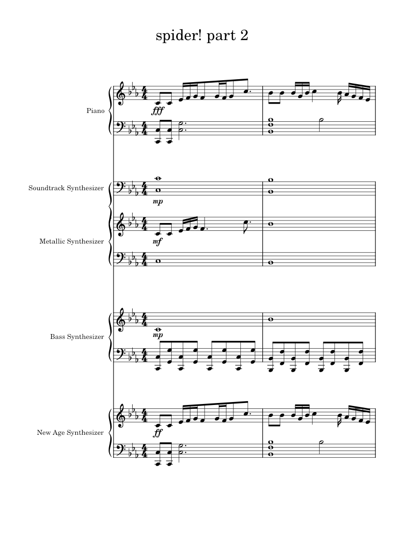Spider! Sheet music for Piano, Bass guitar, Synthesizer (Mixed Quintet ...