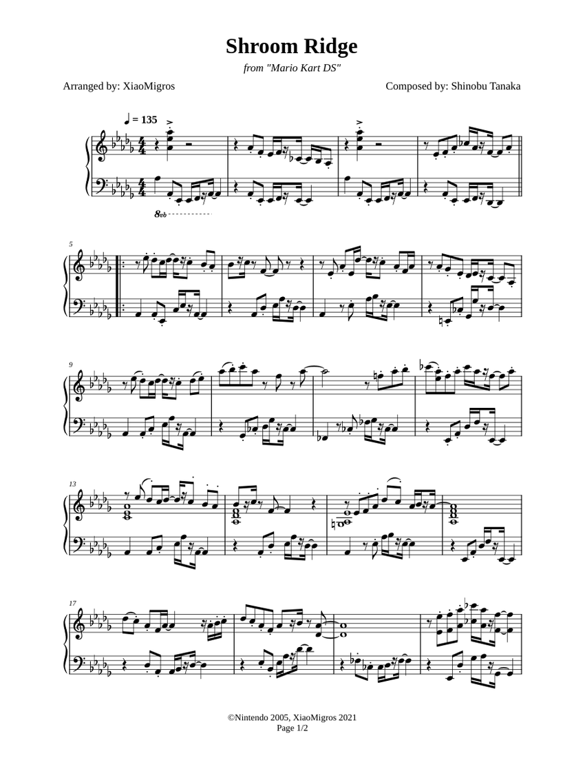 Shroom Ridge - Mario Kart DS Sheet Music for Piano (Solo) | MuseScore.com