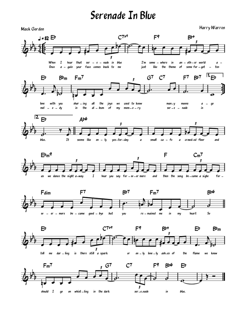 Serenade In Blue Sheet Music with Chords for Piano (Solo) easy ...