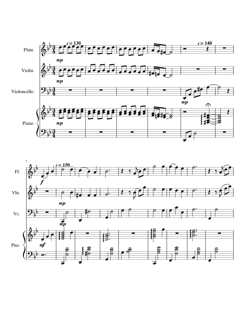 Howls Moving Castle EGK v 1 Sheet music for Piano, Flute, Violin, Cello (Mixed Quartet ...