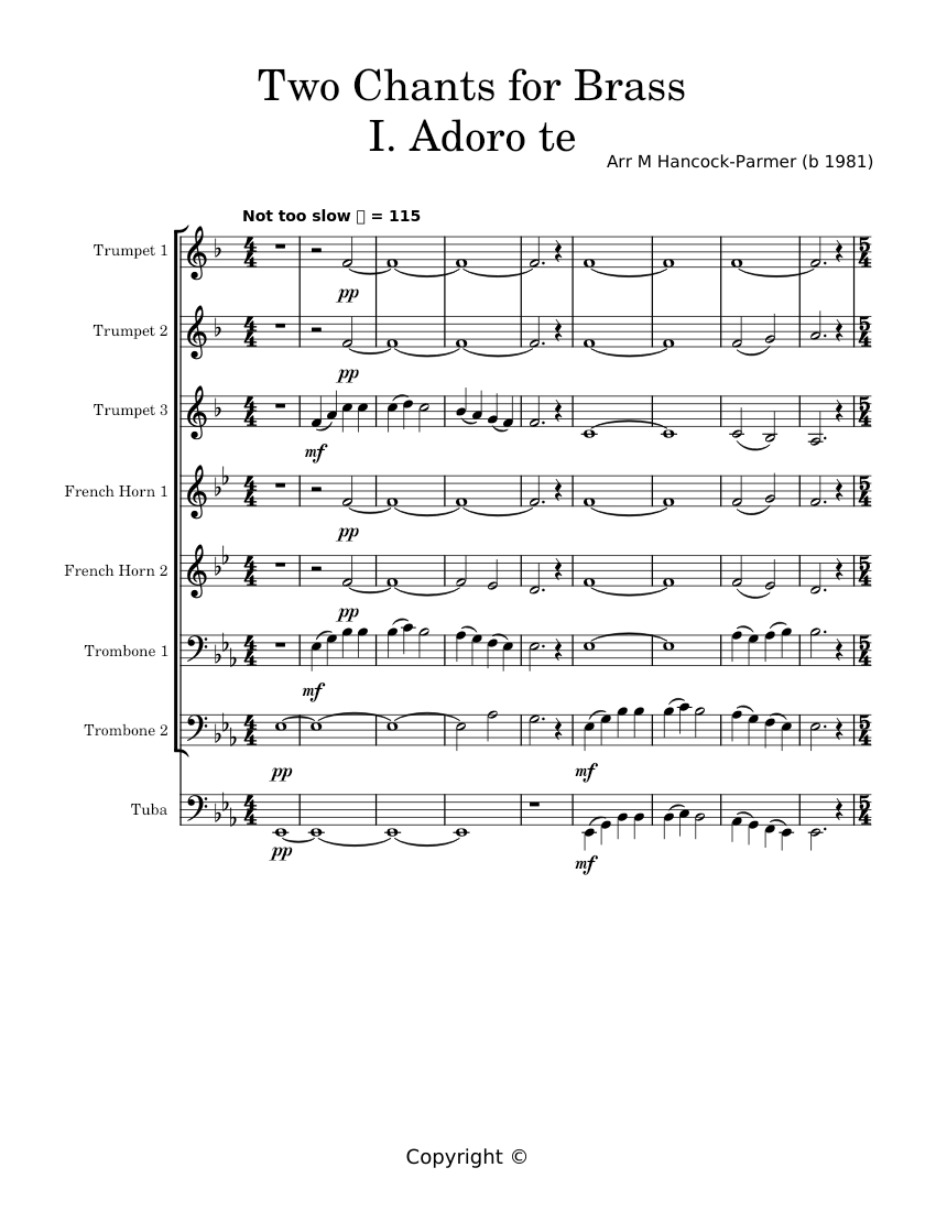 Two Chants for Brass Choir Sheet music for Trombone, Tuba, Trombone tenor, Trumpet in b-flat ...