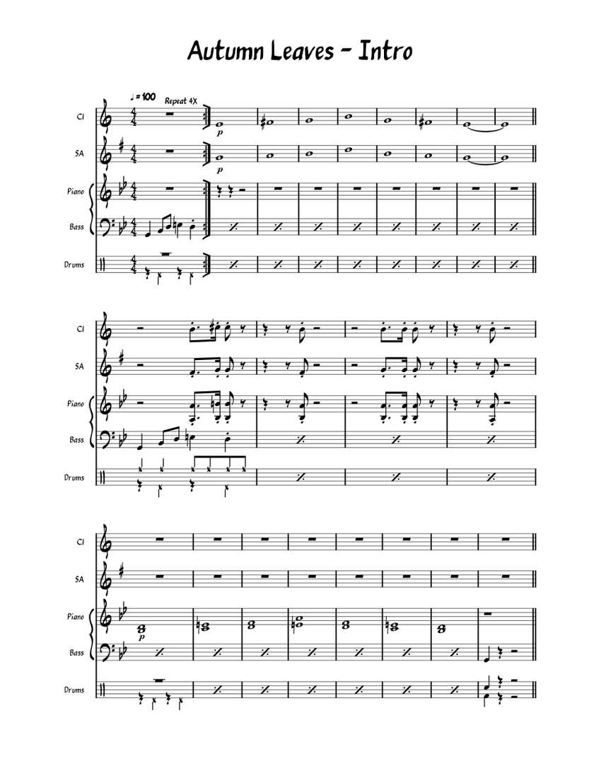 Autumn Leaves - Intro Sheet music for Piano, Saxophone alto, Trumpet in ...