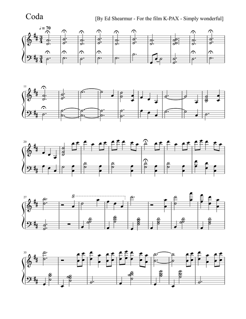 Coda from K-PAX Sheet Music for Piano (Solo) easy | MuseScore.com