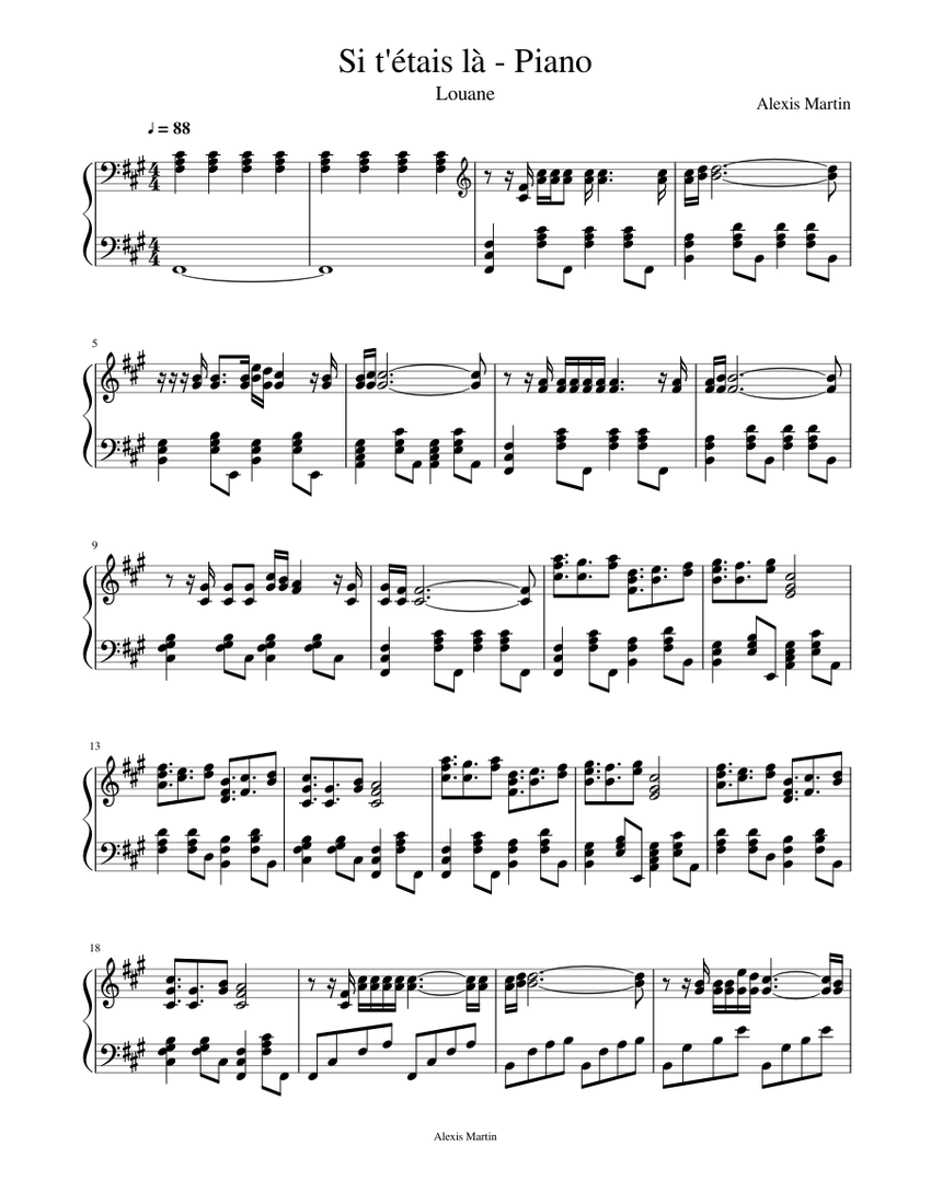 Si t'étais là - Louane - Piano Sheet Music for Piano (Solo) | MuseScore.com