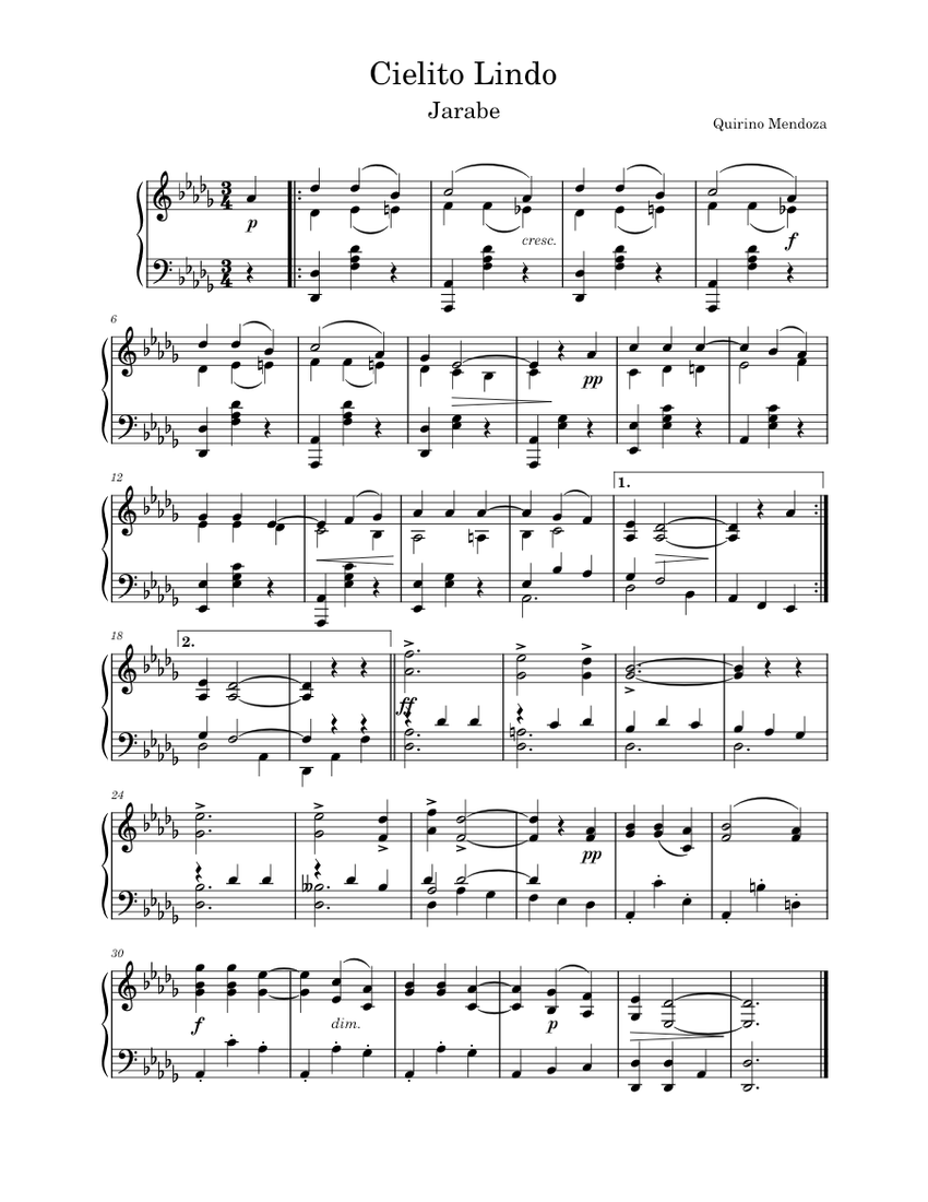 Cielito Lindo Sheet music for Piano (Solo) | Musescore.com
