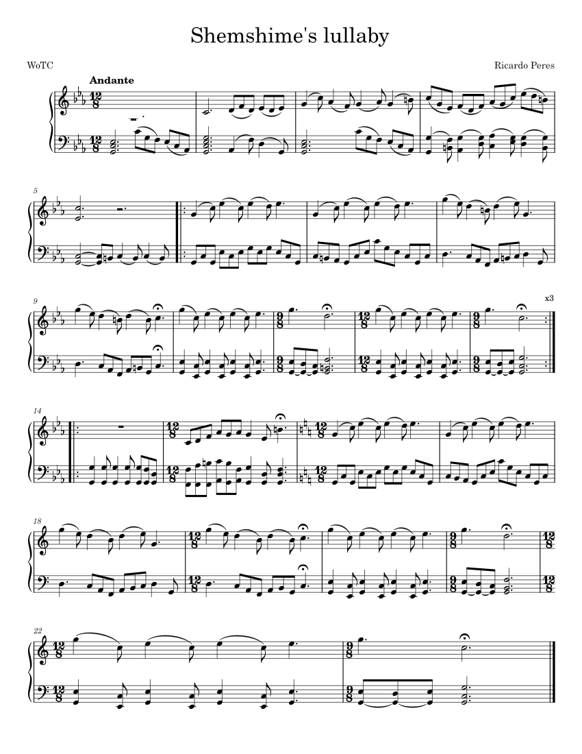 Shemshime's Lullaby Sheet music for Piano (Solo) Easy | Musescore.com