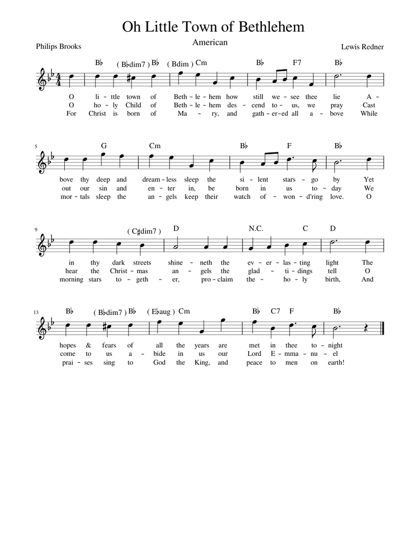 Oh Little Town of Bethlehem Sheet Music for Vocals (Choral) | MuseScore.com