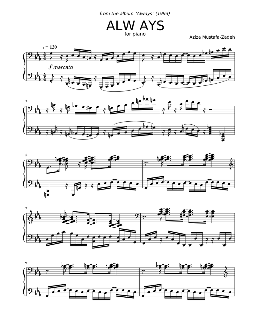 Aziza Mustafa zadeh - Always (1993) piano sheet Sheet Music for Drum ...
