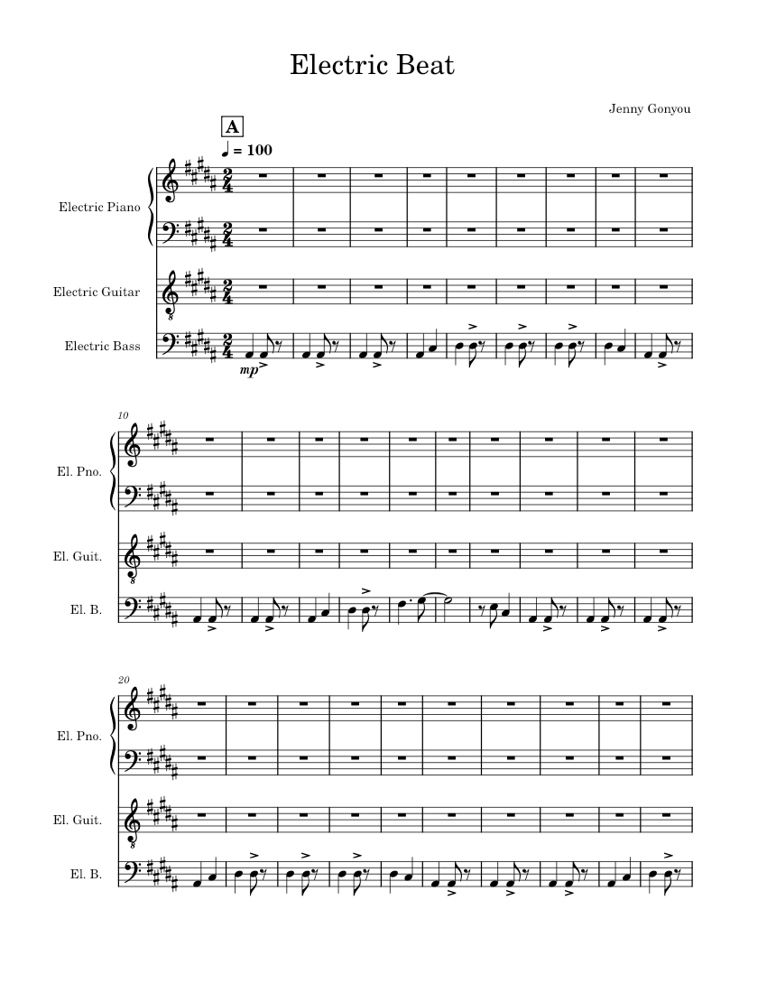 Electric Beat Sheet music for Piano, Guitar, Bass guitar (Mixed Trio ...