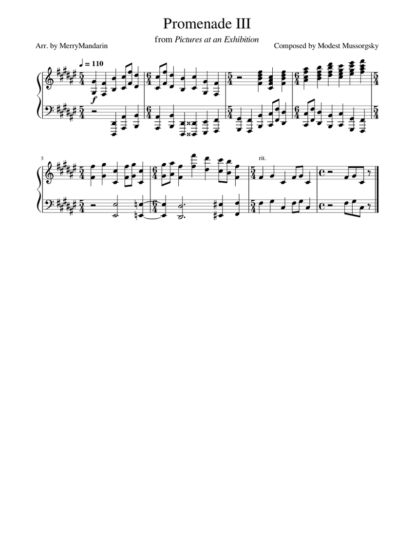 Pictures at an Exhibition – Modest Mussorgsky Promenade III Sheet Music ...