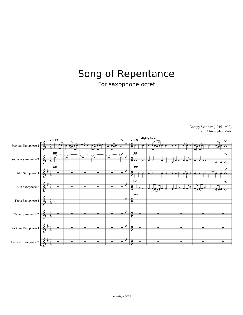 Song of Repentance – Georgy Sviridov Sheet music for Saxophone alto ...