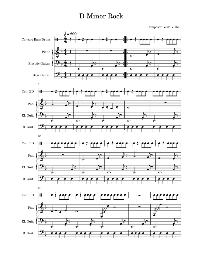D Minor Rock - Veda Vishal Sheet music for Piano, Guitar, Bass guitar ...