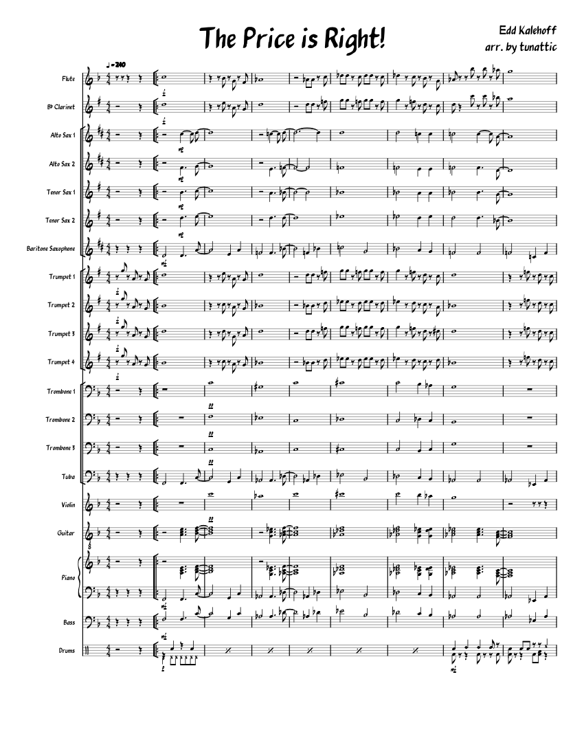 The Price is Right Theme for Jazz Band Sheet Music with Chords for ...