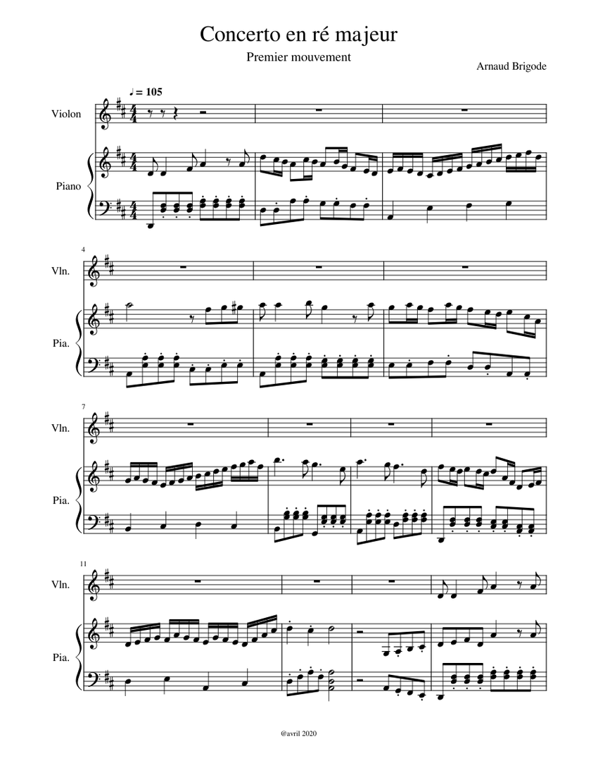 Violin concerto in D major, 1st movement Sheet music for Piano, Violin ...
