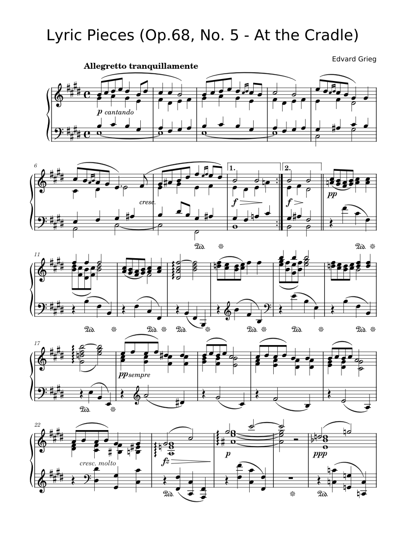 Lyric Pieces (Op.68, No. 5 - At the Cradle) - piano tutorial