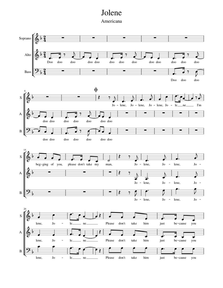 Jolene Sheet music for Soprano, Alto, Bass voice (Choral) | Musescore.com