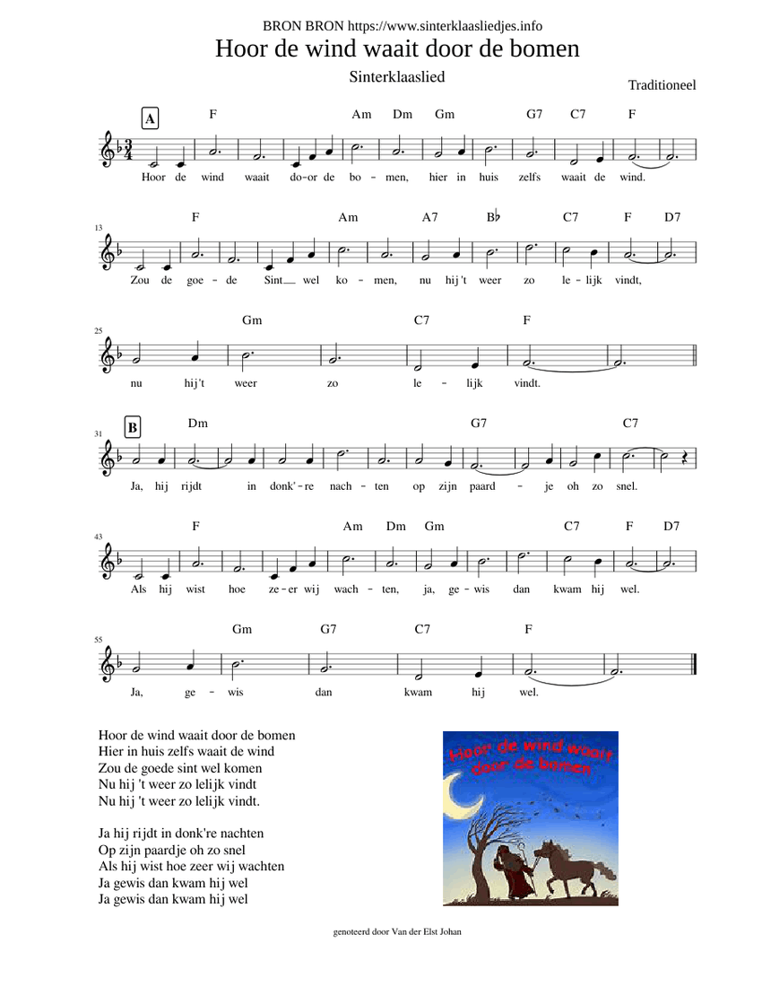 Hoor de wind waait door de bomen Sheet music for Flute (Solo ...