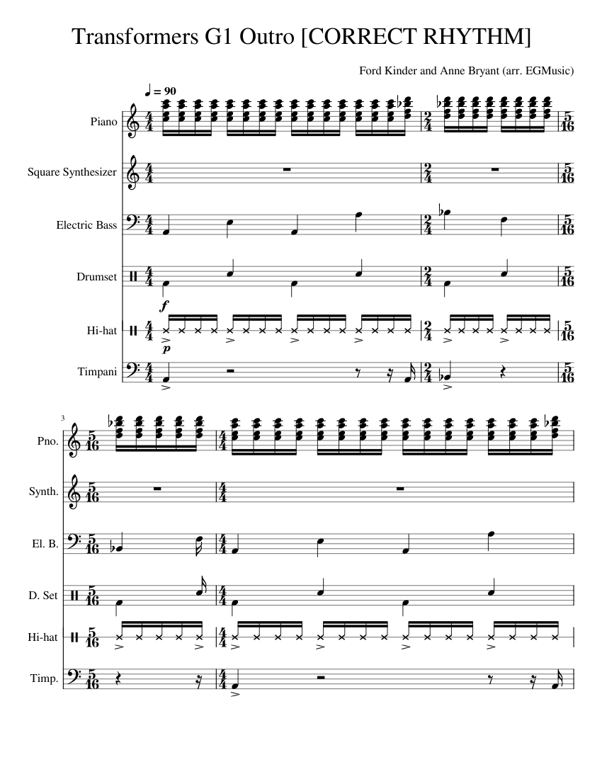 Transformers G1 Outro [CORRECT RHYTHM] Sheet Music for Piano, Timpani ...