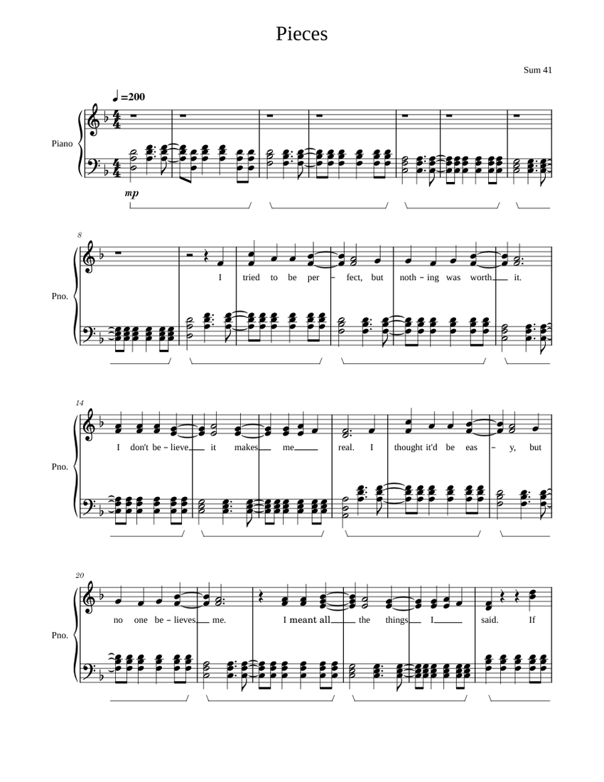 Pieces - Sum 41 Sheet Music for Piano (Solo) | MuseScore.com