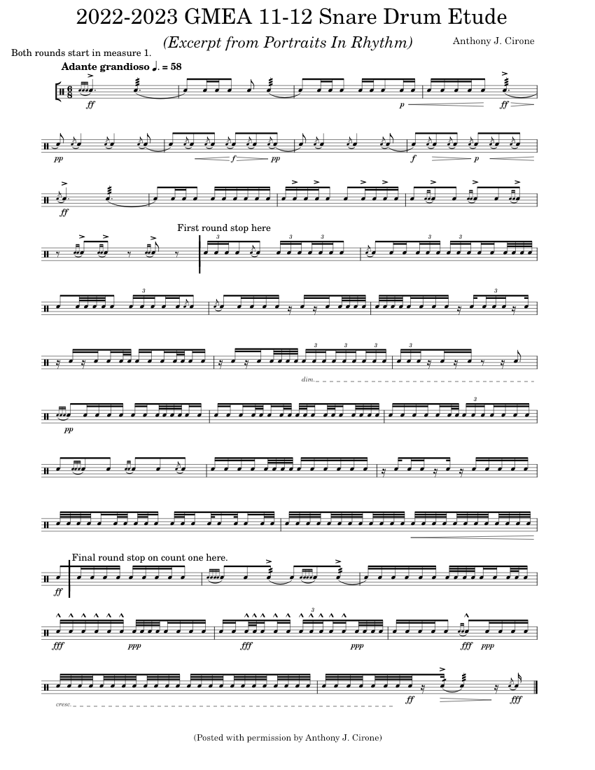 2022-2023 GMEA 11-12 Snare Drum Etude Sheet music for Snare drum (Solo ...