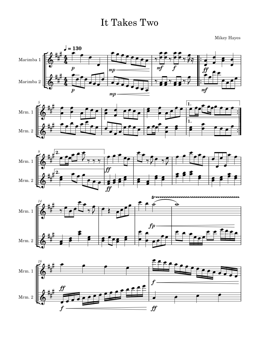 It Takes Two Sheet music for Marimba (Percussion Duet) | Musescore.com