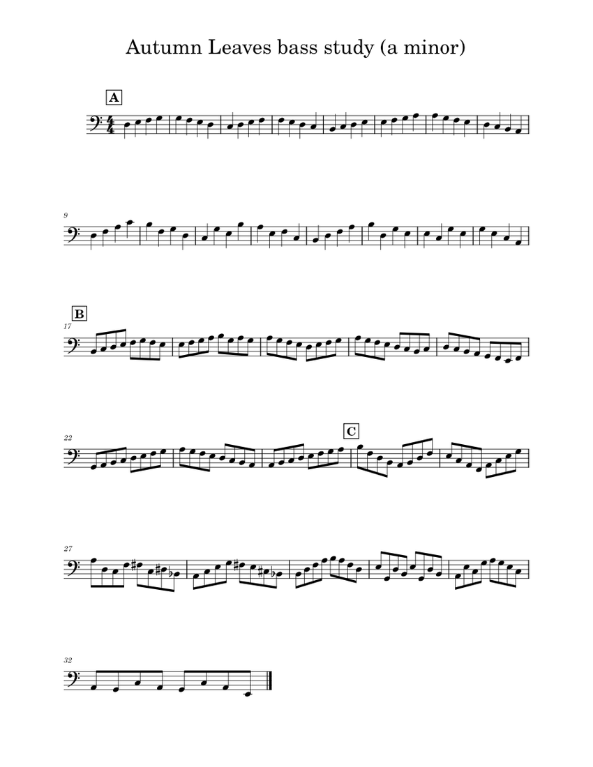 Autumn Leaves arpeggio and scale exercise Sheet Music for Bass guitar ...