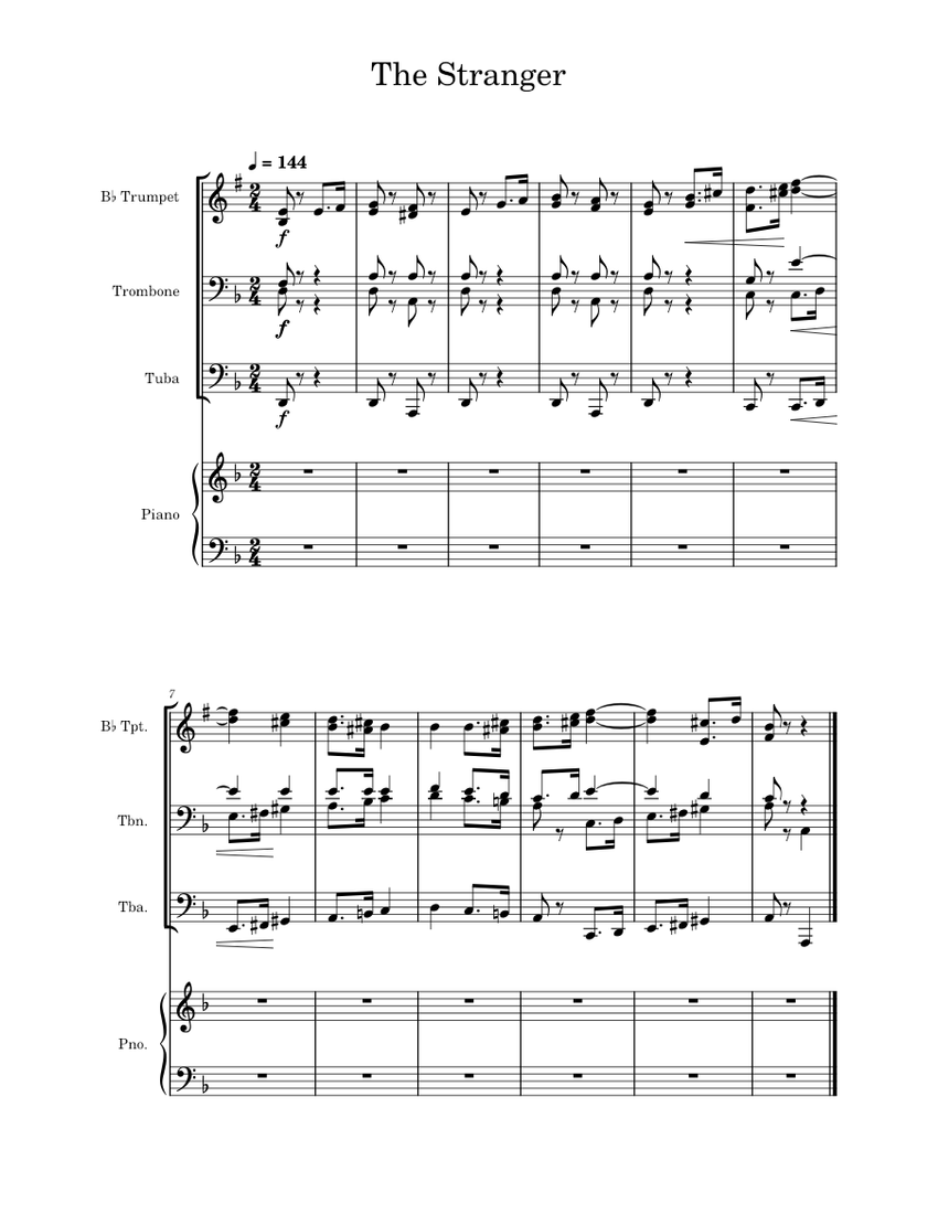 The Stranger Sheet music for Piano, Trombone, Tuba, Trumpet in b-flat ...