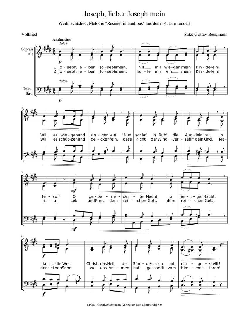 Joseph, lieber Joseph mein - Gustav Beckmann Sheet Music for Vocals ...