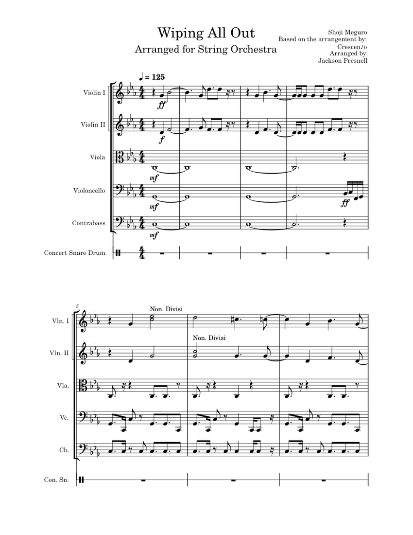 Wiping All Out Sheet Music for Contrabass, Snare drum, Violin, Viola ...