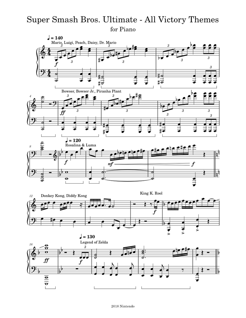 All Victory Themes - Super Smash Bros. Ultimate Sheet Music for Piano ...