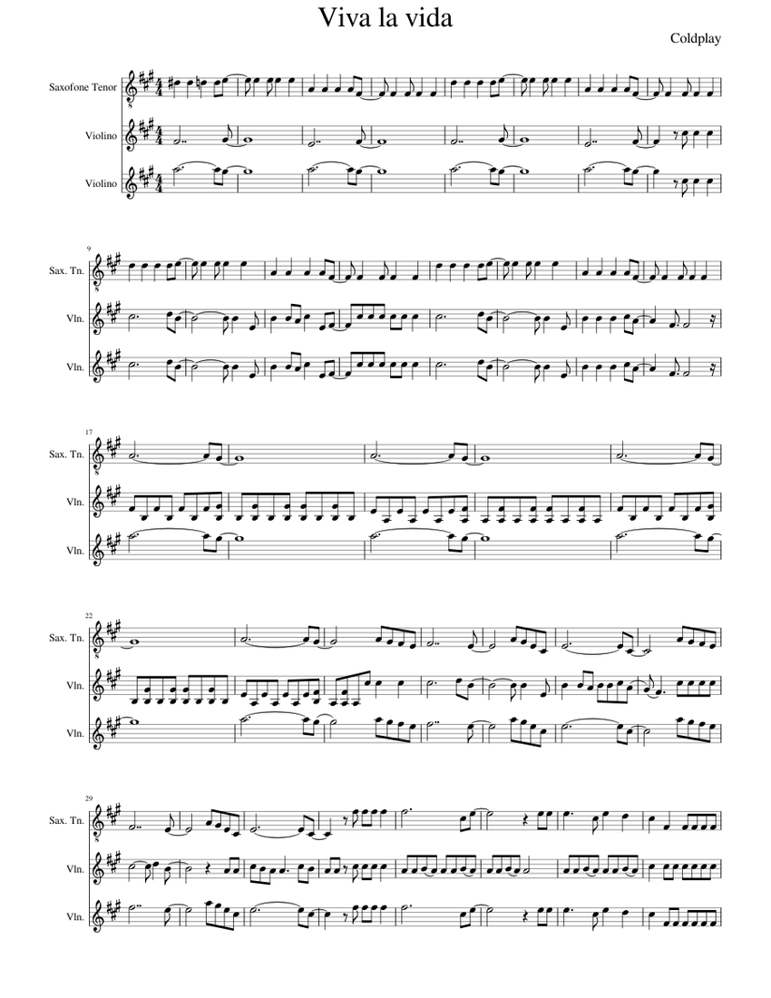 Viva la vida – Coldplay Sheet Music for Saxophone tenor, Violin (Mixed ...