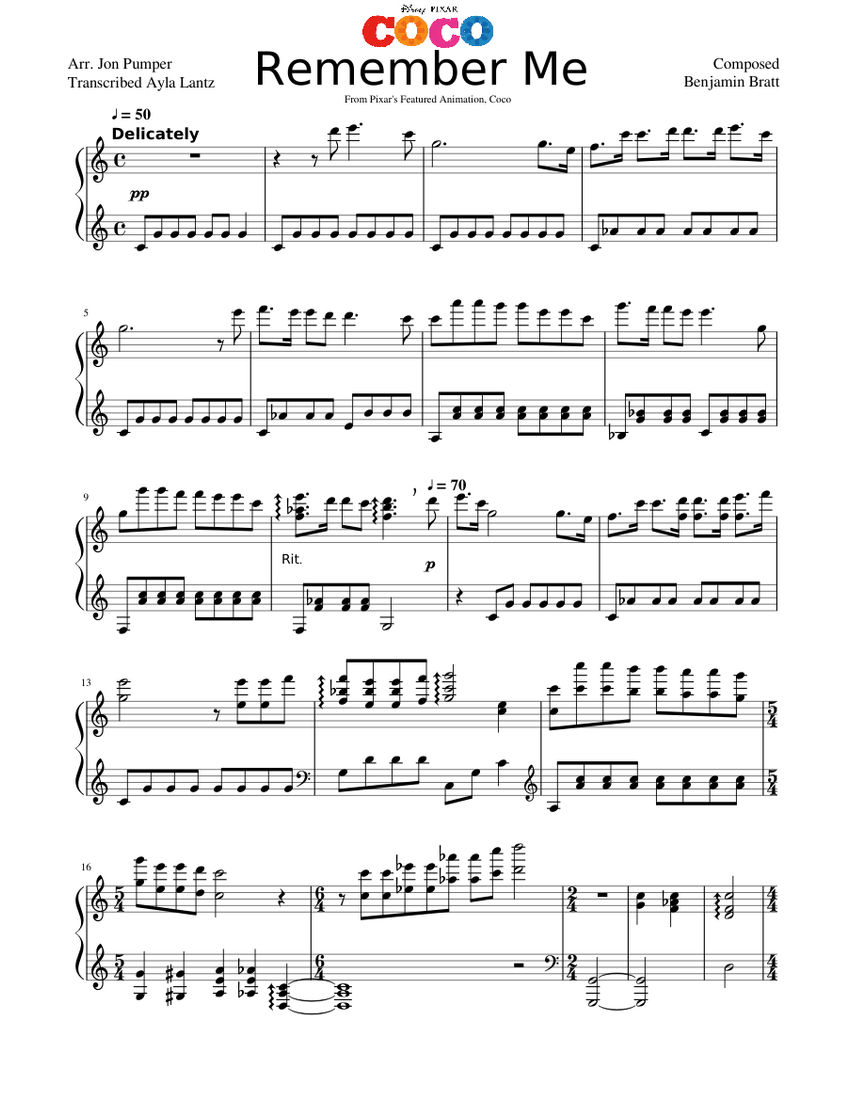 Remember Me Sheet Music for Piano (Solo) | MuseScore.com